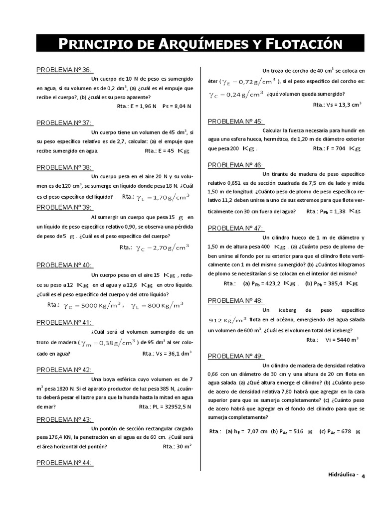 004 - Problemas de Principio de Arquímedes y Flotación (2008) | Descargar gratis PDF | Física ...