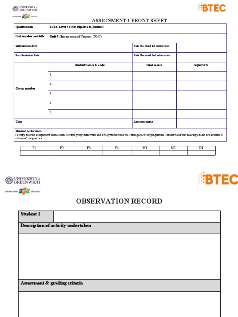 Unit 9_Assignment 1 Frontsheet (2022-2023) | PDF