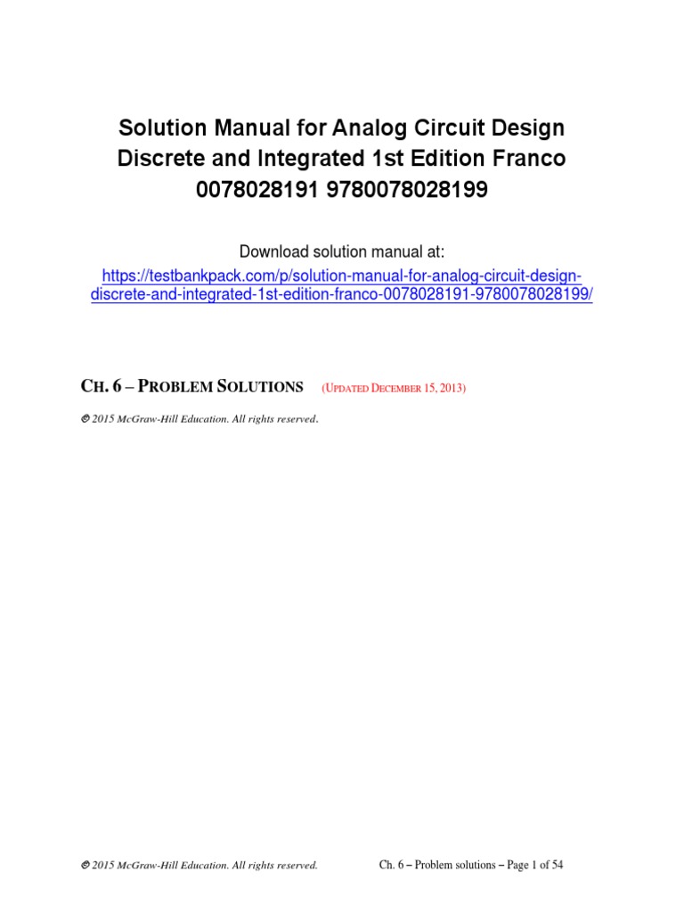Analog Circuit Design Discrete and Integrated 1st Edition Franco Solutions Manual 1 | PDF ...