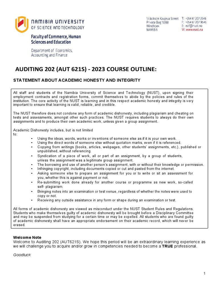 2023 AUDITING 202 Course Outline | PDF | Internal Control | Audit
