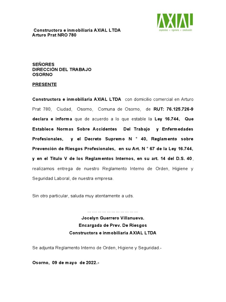 Carta Reglamento Inspeccion Del Trabajo | PDF