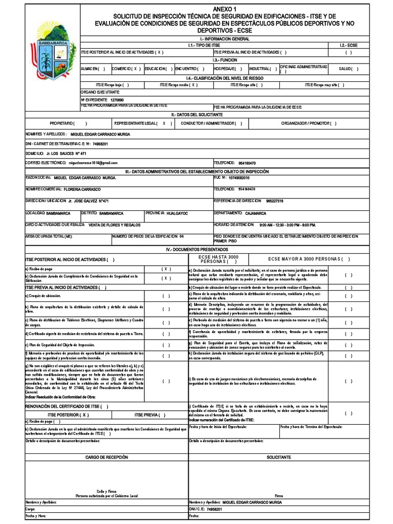 Anexo 1 Formato de Solicitud ITSE ECSE | PDF