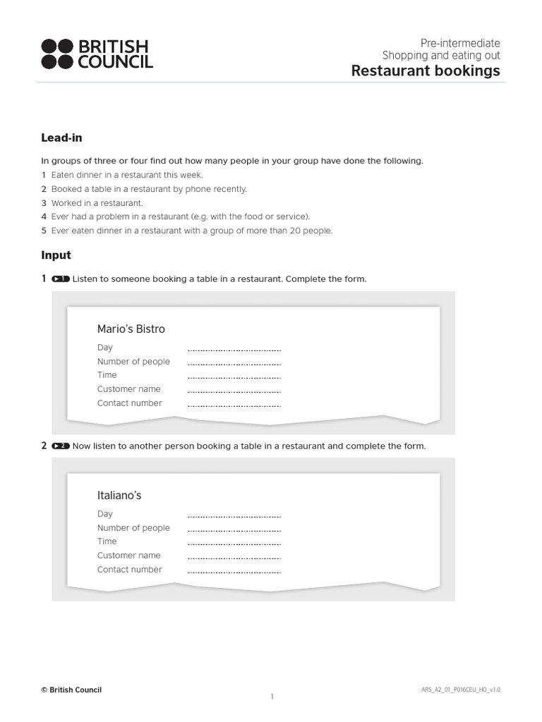 Restaurant Bookings | PDF