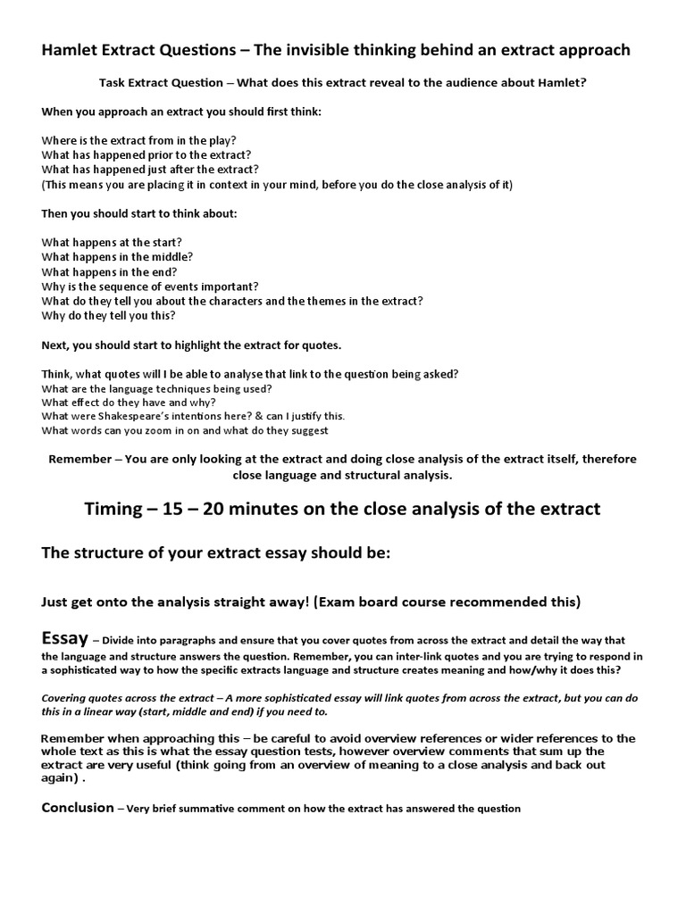 Hamlet Extract Questions A Level Eduqas Style | PDF | Poetry