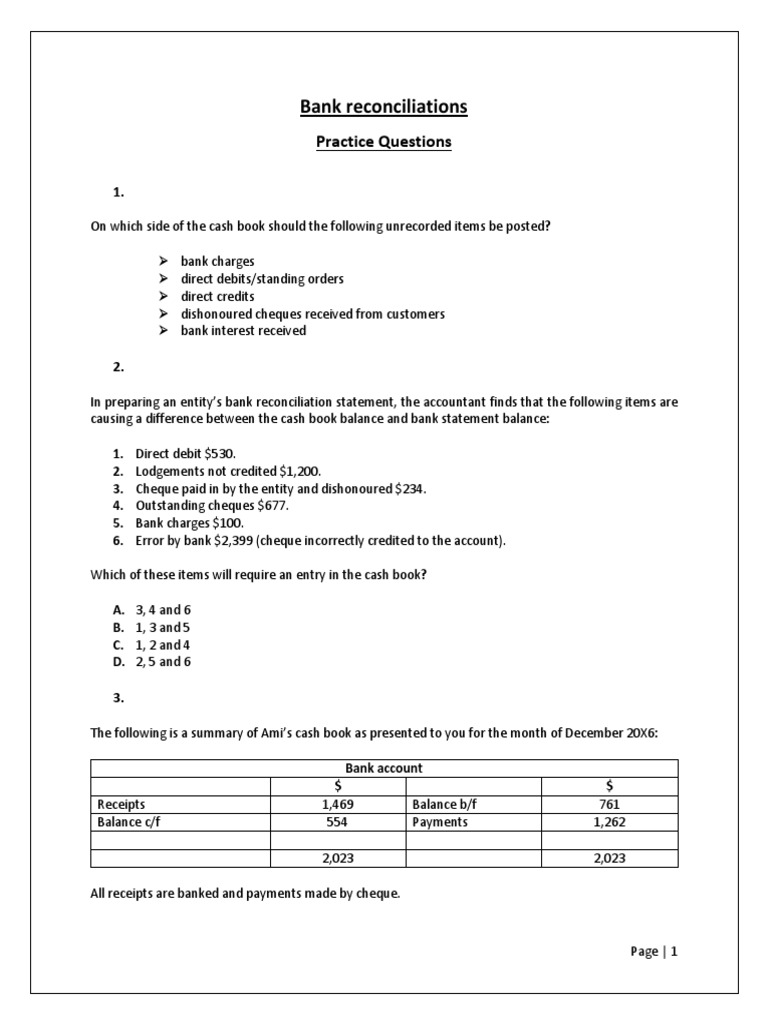 Bank Reconciliations Examples | PDF