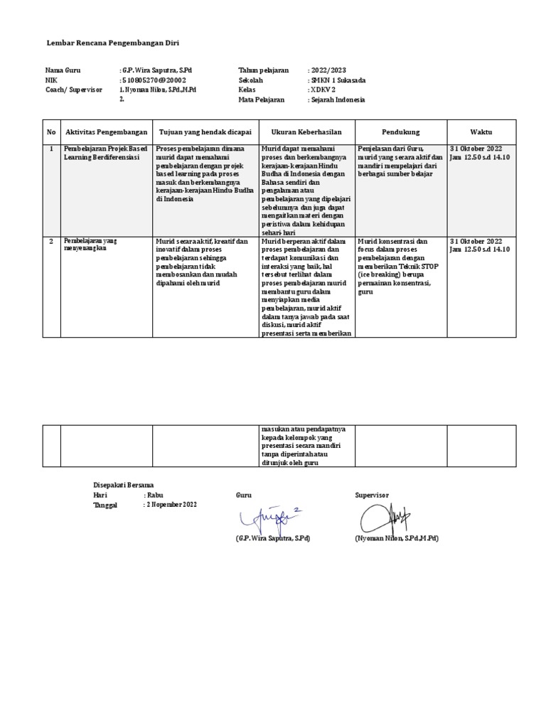 4 - Lembar Rencana Pengembangan Diri - Nyoman Nilon | PDF