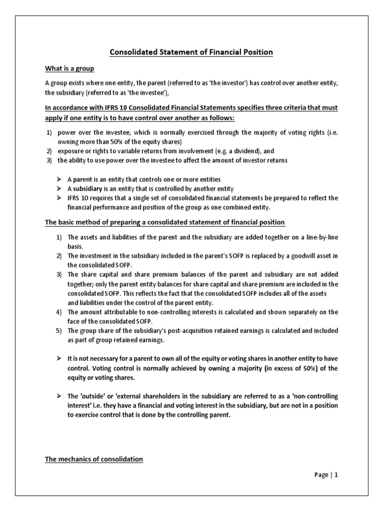 Consolidated Statement of Financial Position | PDF | Fair Value ...
