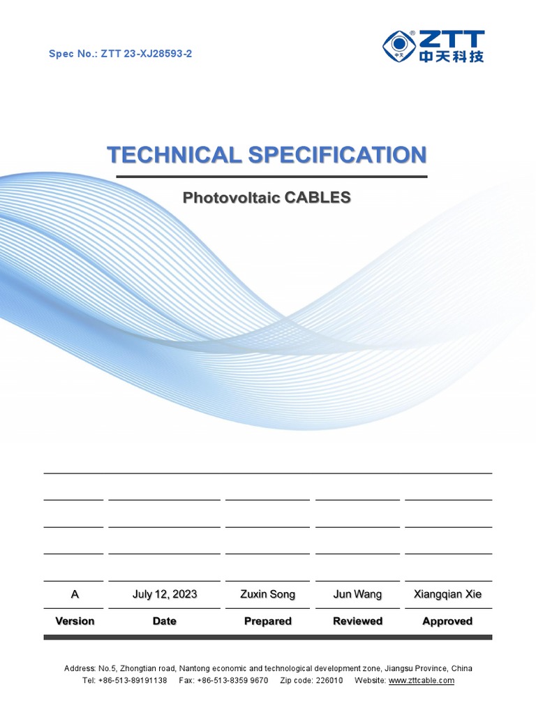 ZTT PV Cables Ztt23xj28593-2 | PDF | Electrical Connector | Electrical ...