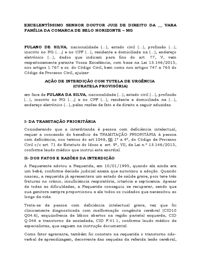 Cópia de Modelo de Ação de Interdição Ou Curatela - Aurum | PDF ...