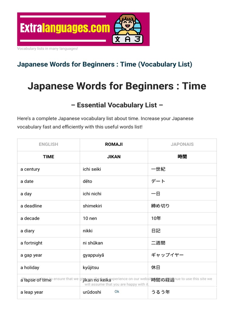 Japanese Time Vocabulary for Beginners | PDF