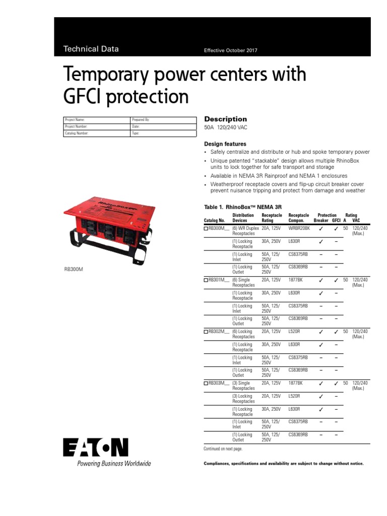 Temp Power Centers Gfci Protection Spec Sheet | PDF