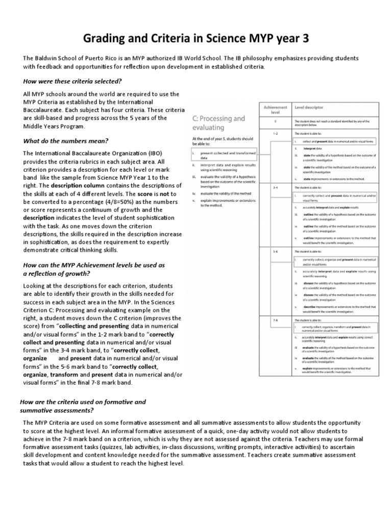 Grading and Criteria in Science MYP Year 3 | PDF | Dependent And ...