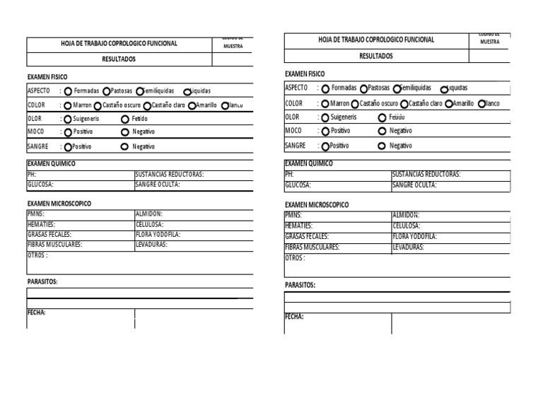 Formulario Coprofuncional PARA IMPRIMIR | PDF | Anatomía | Química