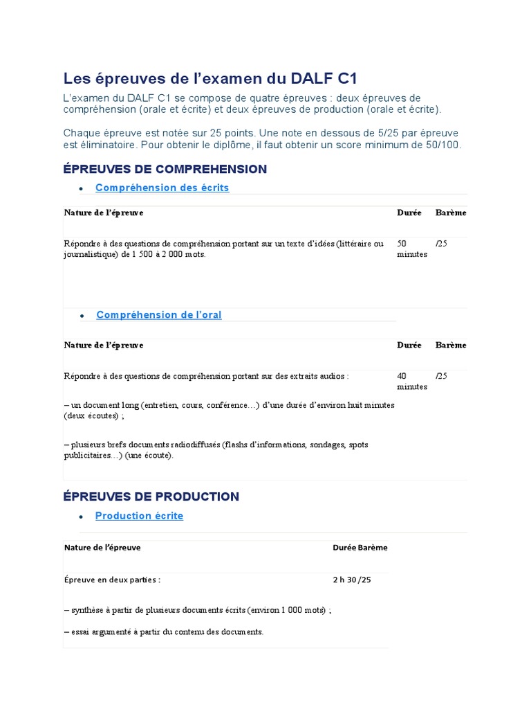 Dalf Structure Des Epreuves | PDF