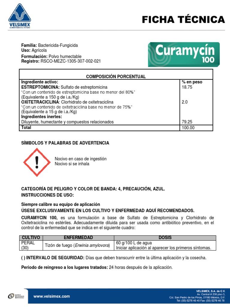 Ficha Tecnica Curamycin 100 | PDF | Vómitos | Agua