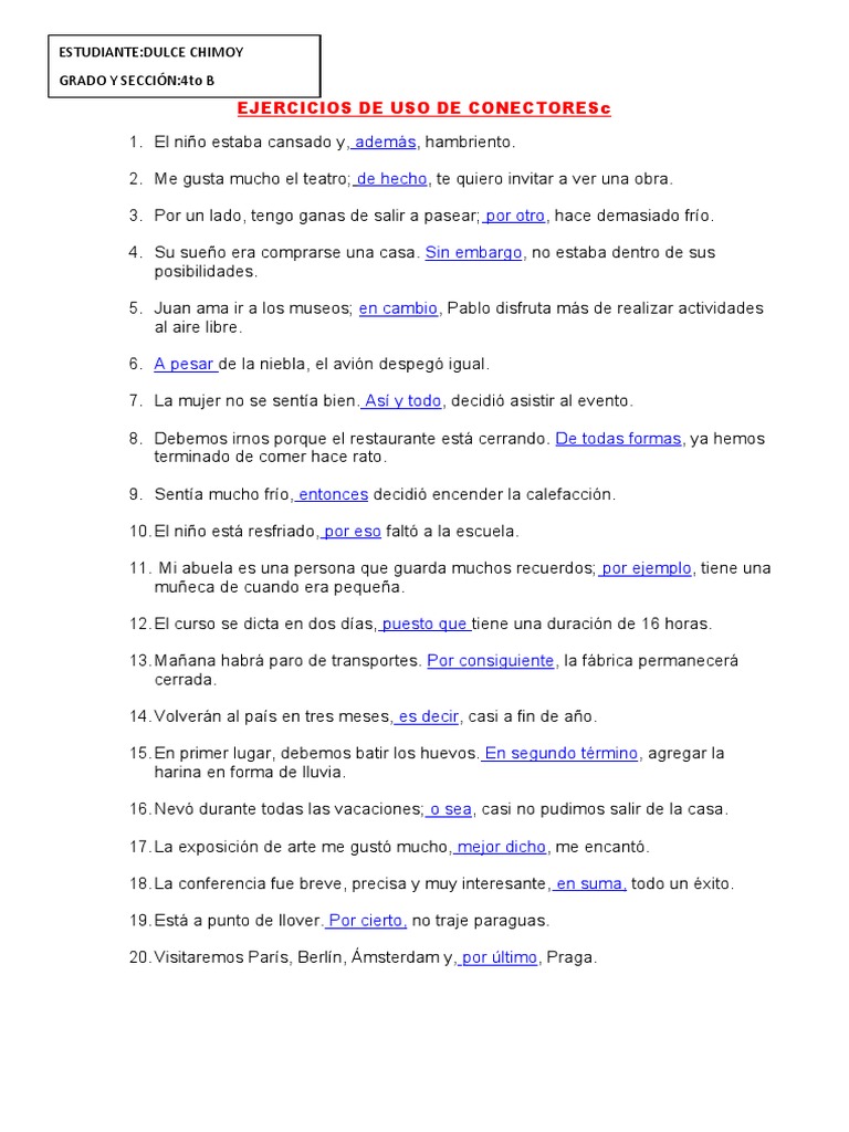 Práctica de Conectores en Oraciones | PDF