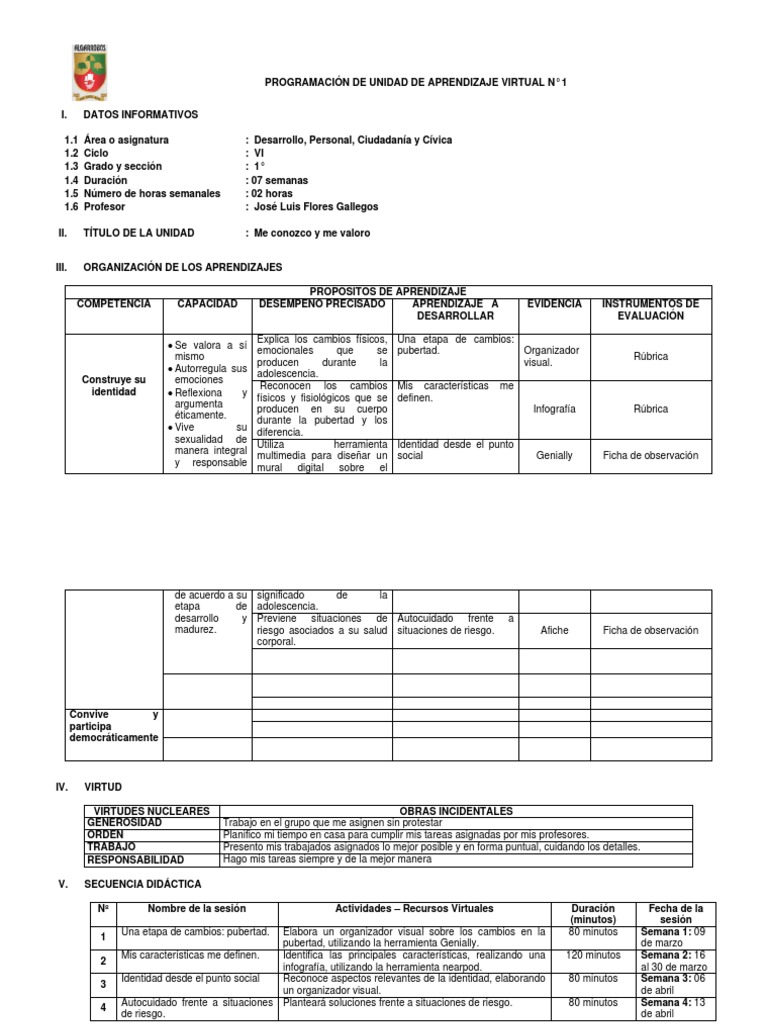Unidad 1 DPCC 1 de Secundaria | PDF