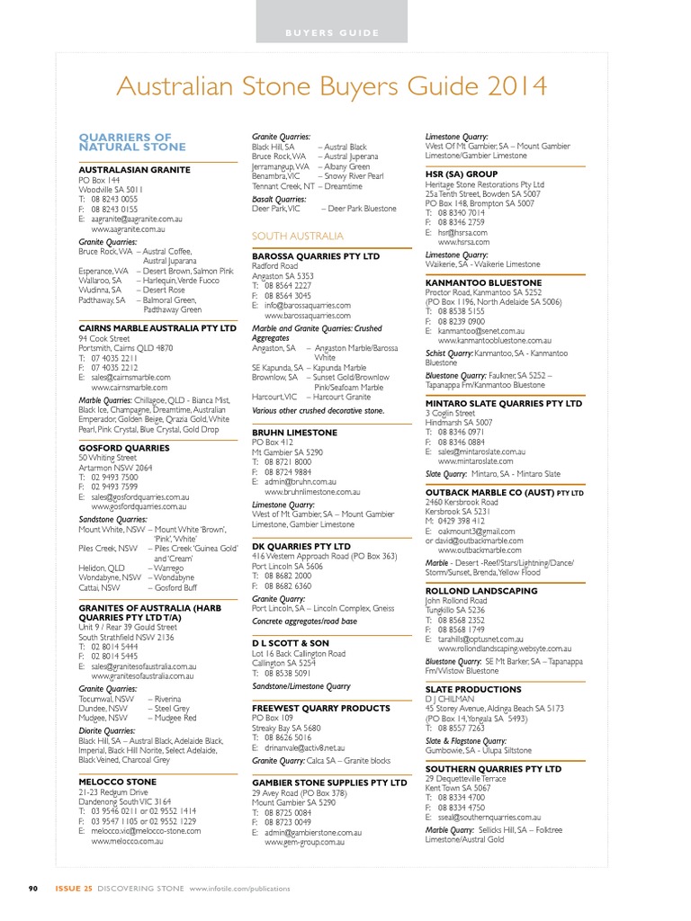 Australian Stone Buyers Guide 2014 | PDF | Minerals | Petrology