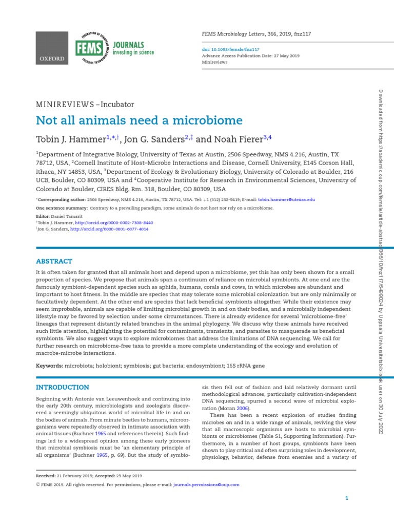 Hammer, Sanders, Fierer - 2019 - Not All Animals Need A Microbiome ...