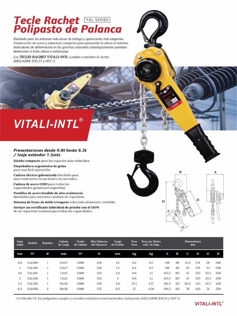 Ficha Tecnica Rachet Vitali - Yal Series | PDF