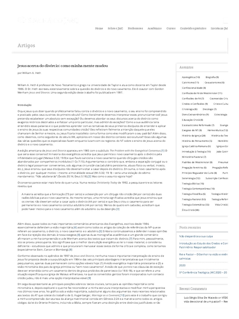 Jesus Acerca Do Divórcio - Como Minha Mente Mudou - William A. Heth ...