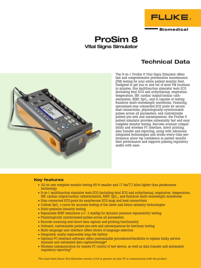 FLUKE ProSim 8 Technical Data | PDF | Diastole | Blood Pressure