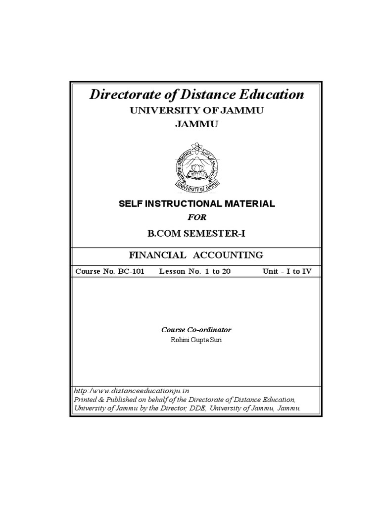 Financial Accounting Distance Education | PDF