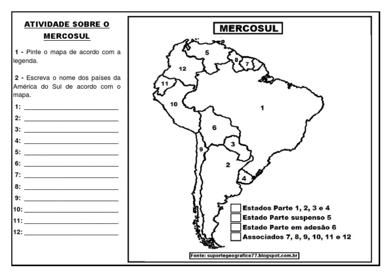 ATIVIDADE COM MAPA SOBRE O MERCOSUL | PDF