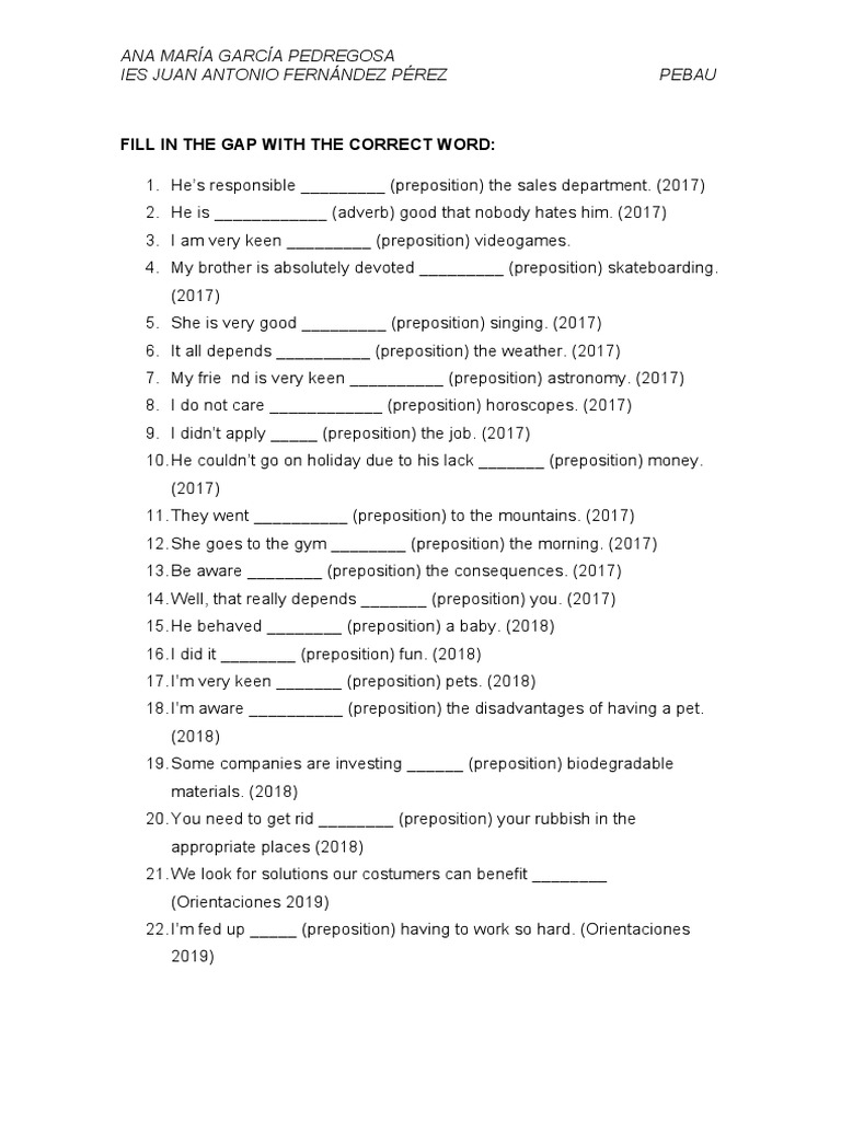 Fill in The Gap With The Correct Word | PDF | Games & Activities ...