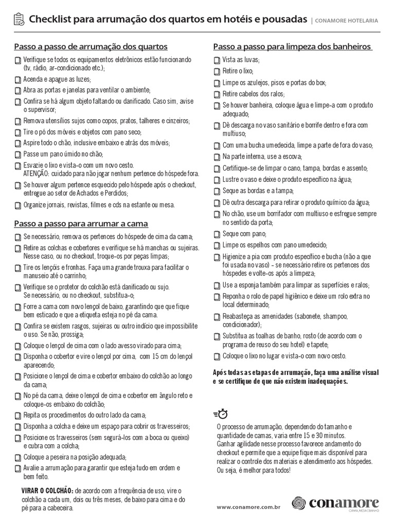 1506110731checklist Arrumacao Dos Quartos | PDF | Cama