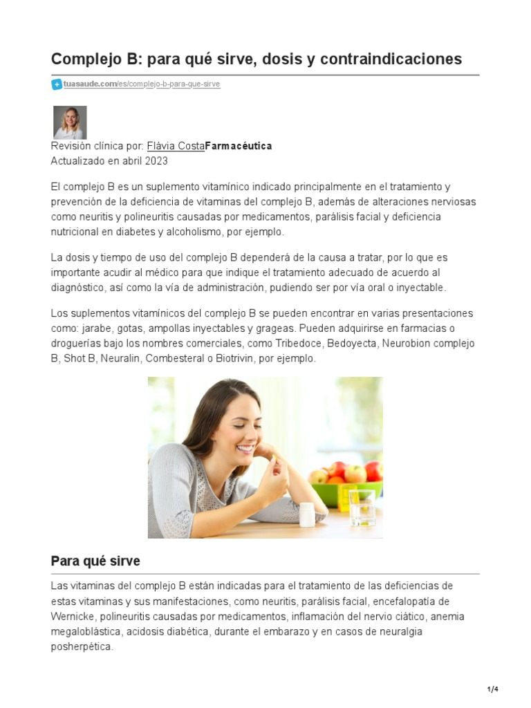 Complejo B, para Qué Sirve Dosis y Contraindicaciones | PDF | Vitamina ...