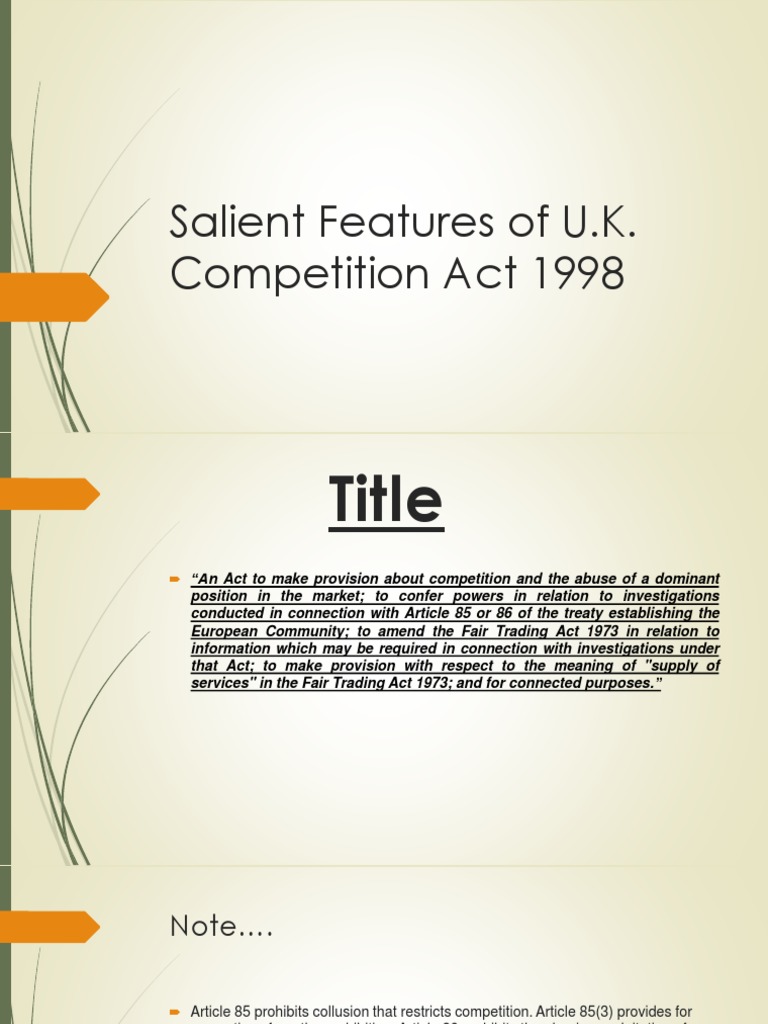 Salient Features of UK Competition Act 1998 | PDF | Competition Law ...