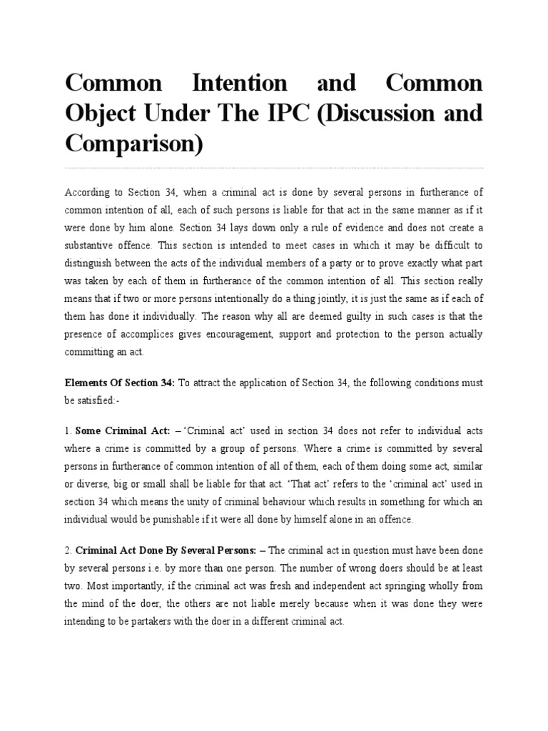 CH-1 Common Intention and Common Object Under The IPC (Discussion and Comparison) | Download ...