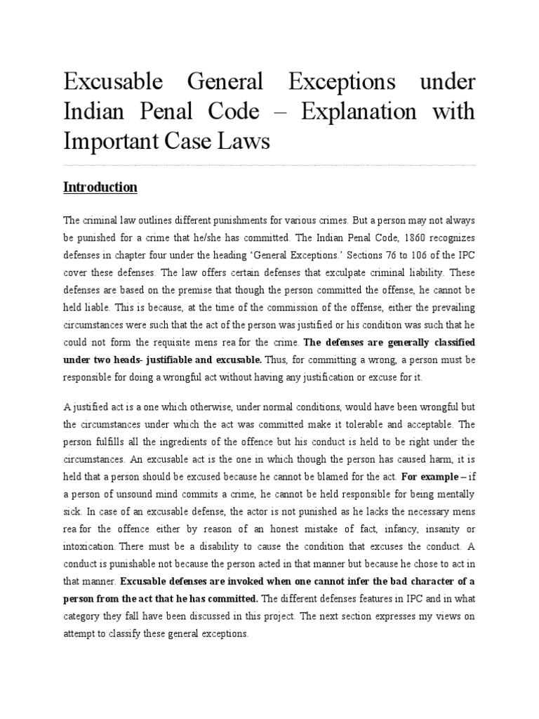 CH-6 Excusable General Exceptions Under Indian Penal Code - Explanation ...