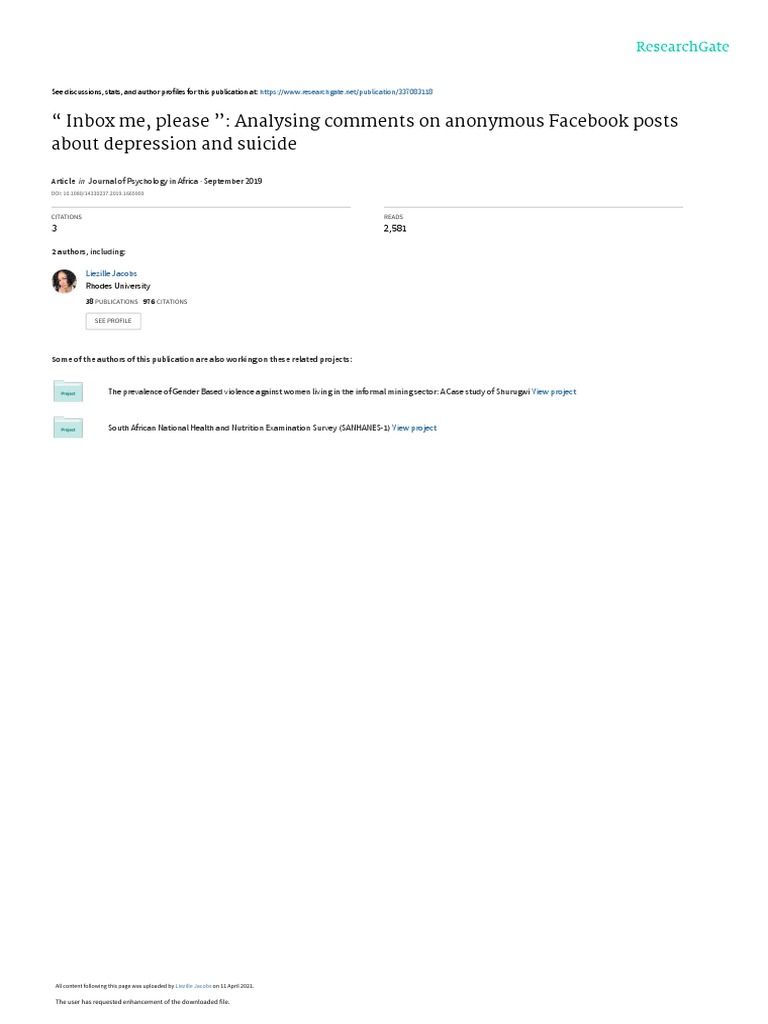 " Inbox Me, Please ": Analysing Comments On Anonymous Facebook Posts About Depression and ...