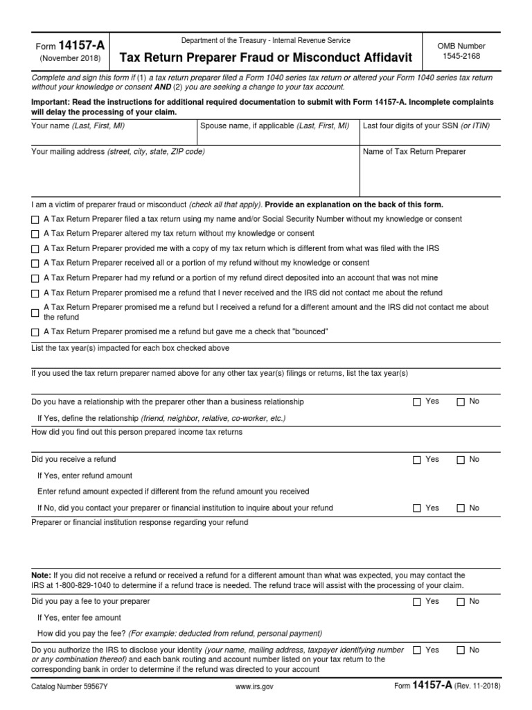 Form 14157 A Tax Return Preparer Fraud or Misconduct Affidavit | PDF