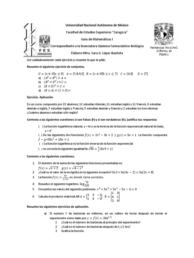 Guía Fes Mate 2023 | PDF | Logaritmo | Matemáticas