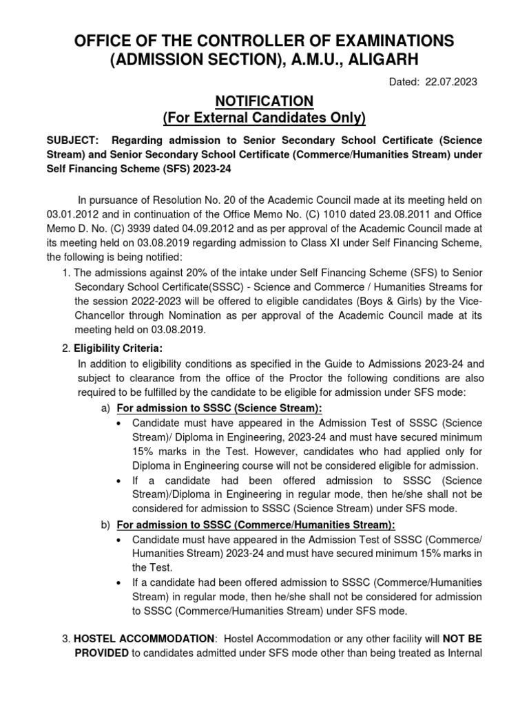 Office of The Controller of Examinations (Admission Section), A.M.U ...