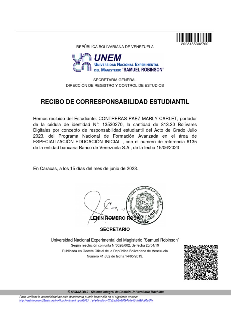 Recibo Acto Grado Unem 13530270 | PDF