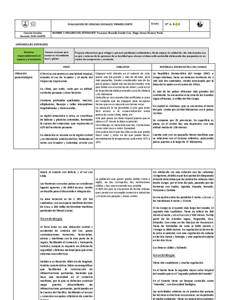 EVALUACION - Cuadro Geografia y Economia - IIIC - CCSS - Giraldo-Romero | PDF