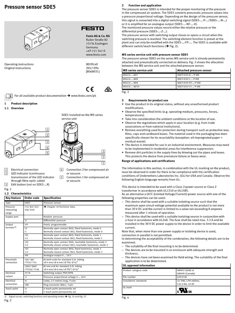 SDE5 Pressure Sensor Operating Guide | PDF