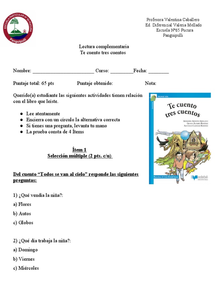 Evaluación de "Te cuento tres cuentos" | PDF
