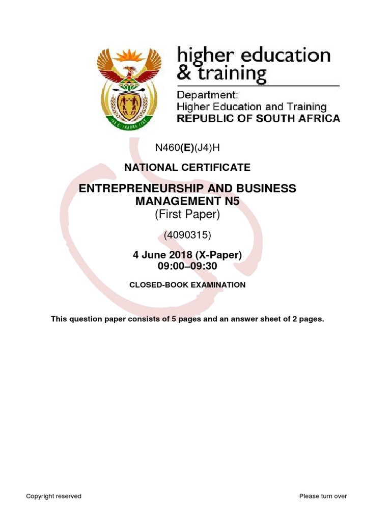 N5 Entrepreneurship and Business Management Paper 1 June 2018 | PDF ...