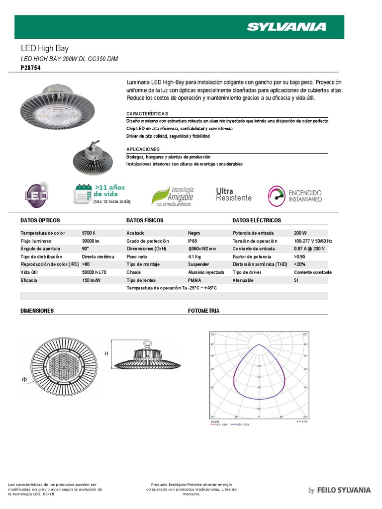 Luminaria LED High Bay 200W IP65 | PDF | Diodo emisor de luz | Bienes manufacturados