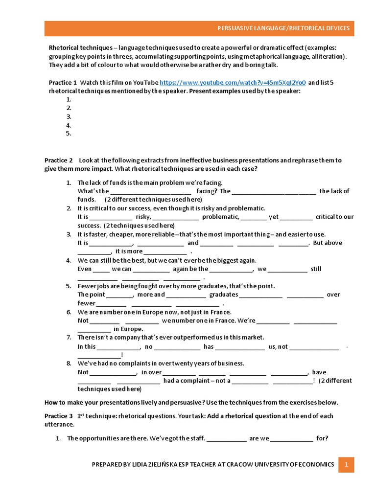 Persuasive Lg (Rhetorical Devices) Exercises | PDF
