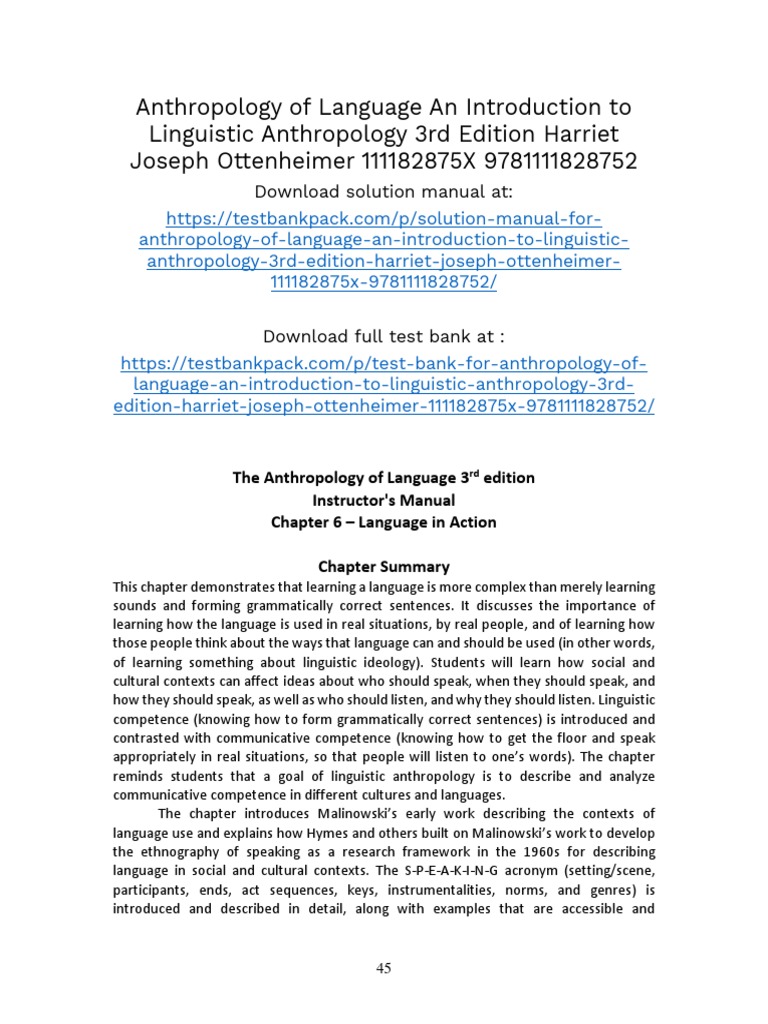 Anthropology of Language An Introduction To Linguistic Anthropology 3rd ...