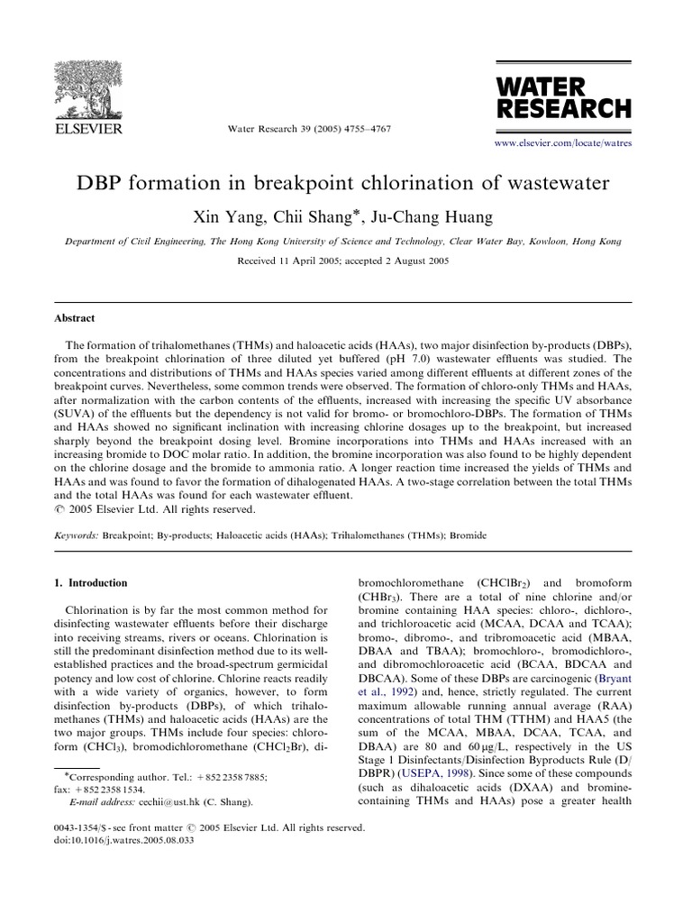 DBP Formation in Breakpoint Chlorination of Wastewater | PDF