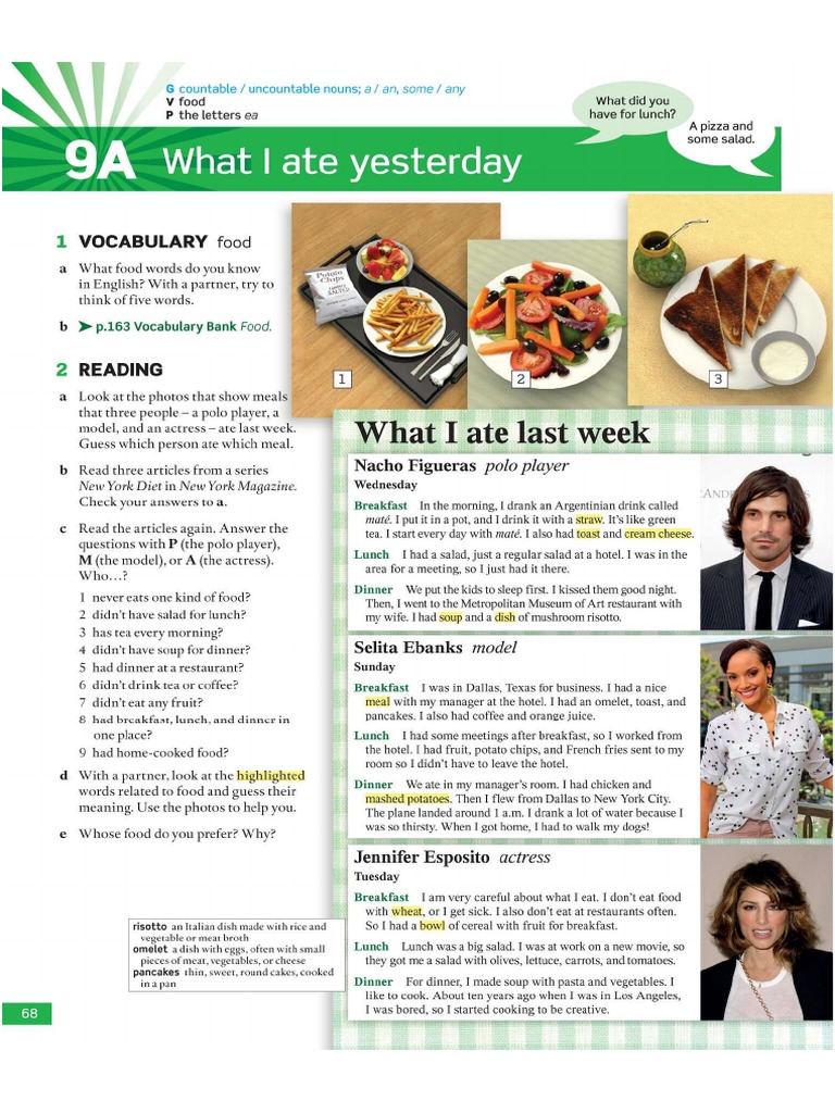 American English File Elementary 9A - Reading - Meals | PDF