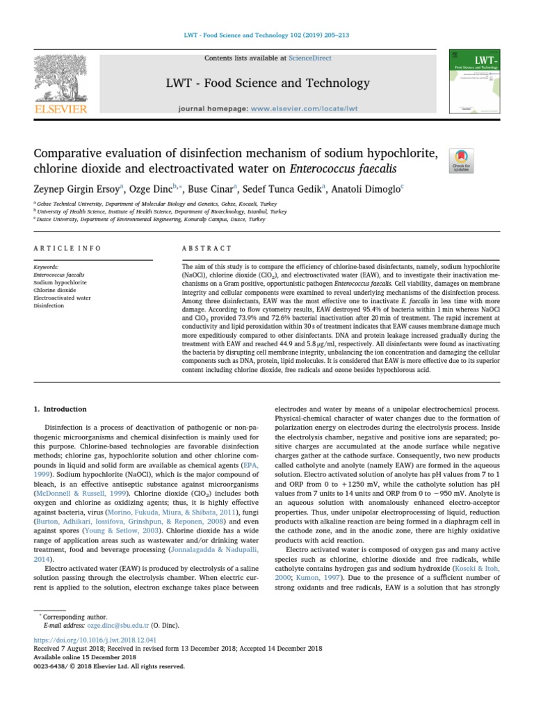 Comparative Evaluation of Disinfection Mechanism of Sodium Hypochlorite ...