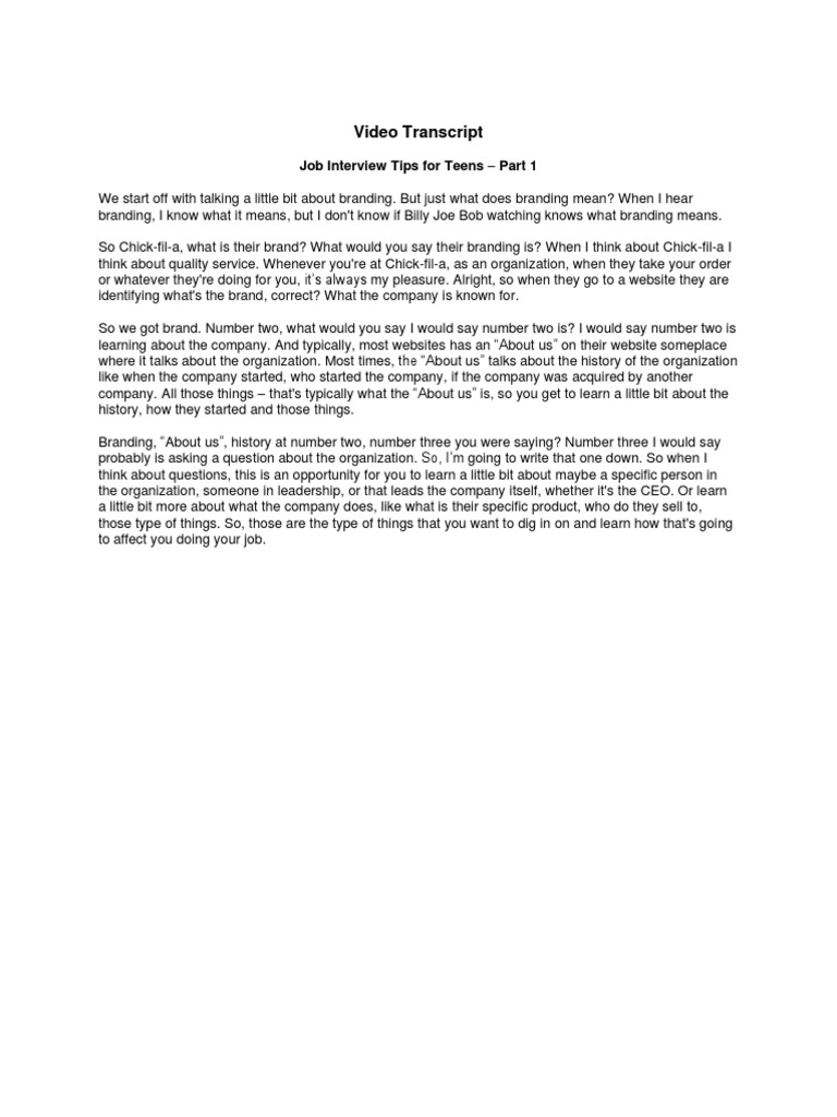 Job Interview Tips For Teens - Part 1 | PDF